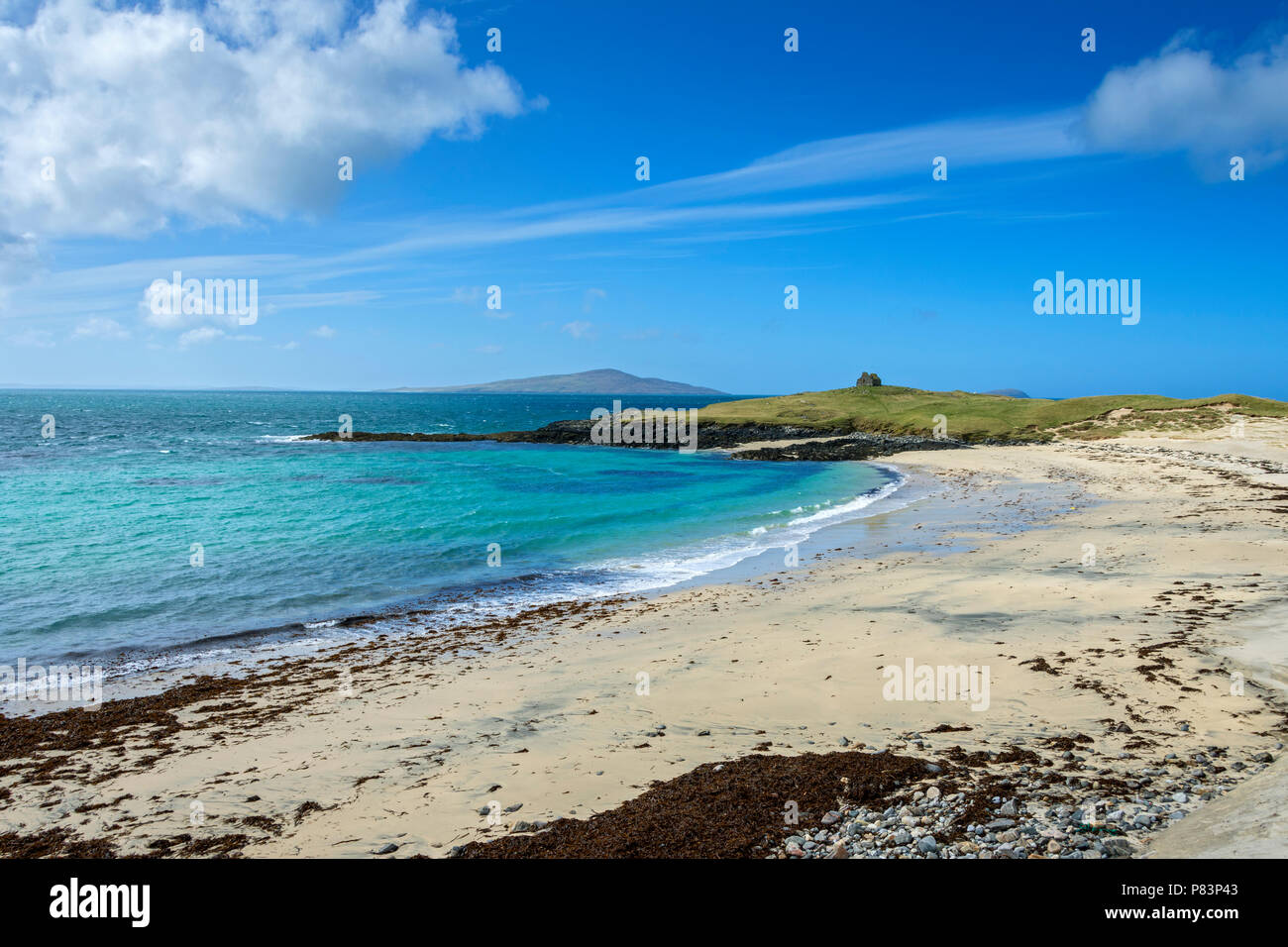 The island of Pabbay and the ruined chapel at Rhub' an Teampaill near ...