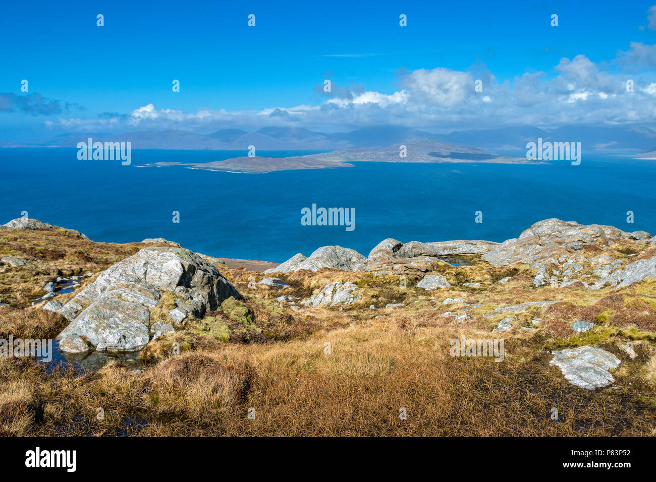 The Island of Taransay and the North Harris hills from the summit of ...
