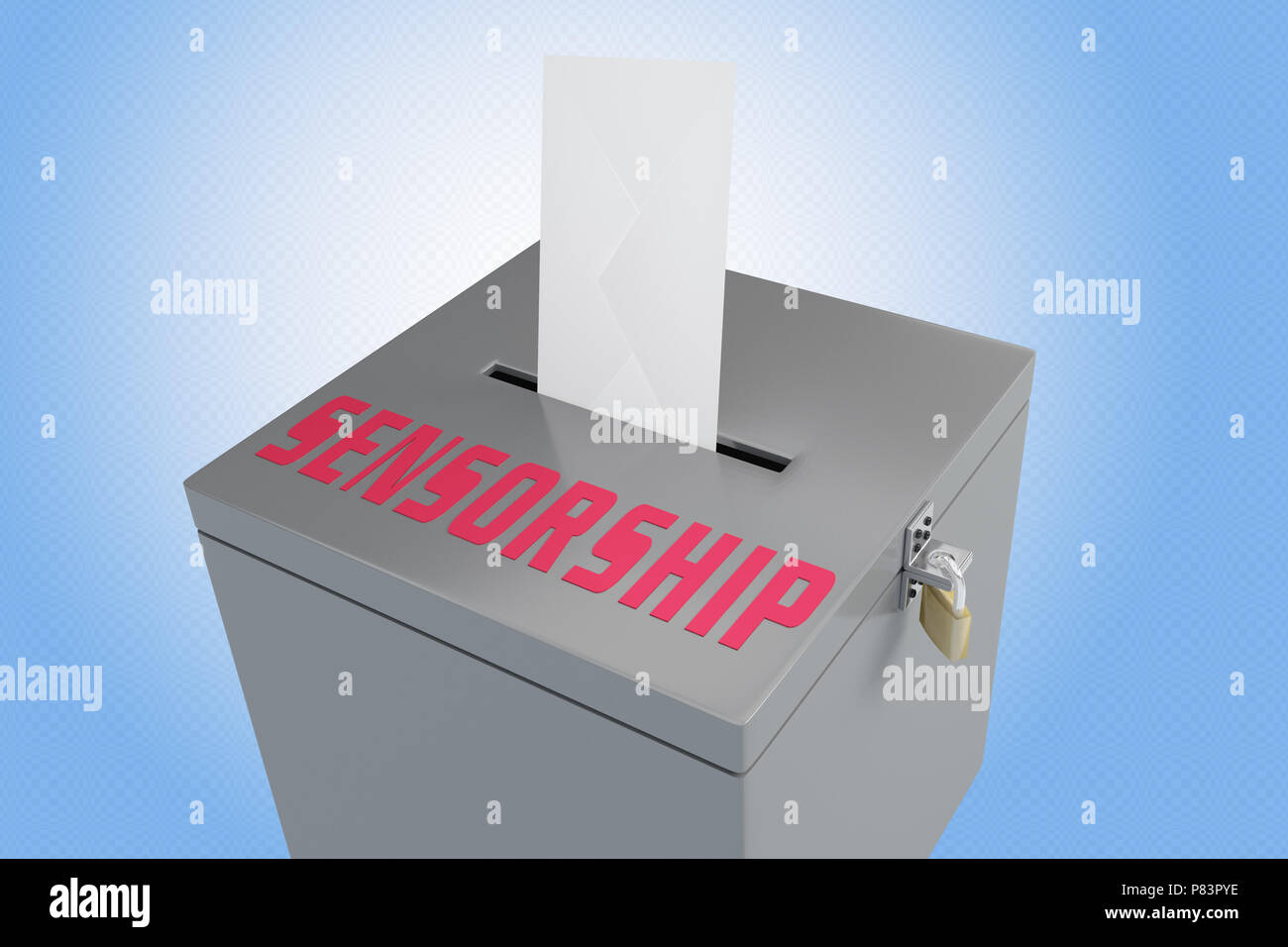 3D illustration of CENSORSHIP script on a ballot box, and an voting ...