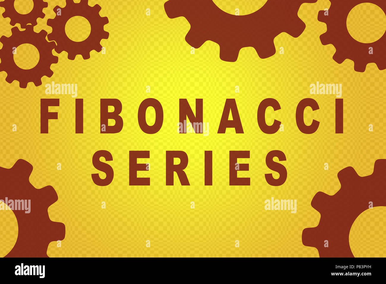 FIBONACCI SERIES sign concept illustration with red gear wheel figures ...
