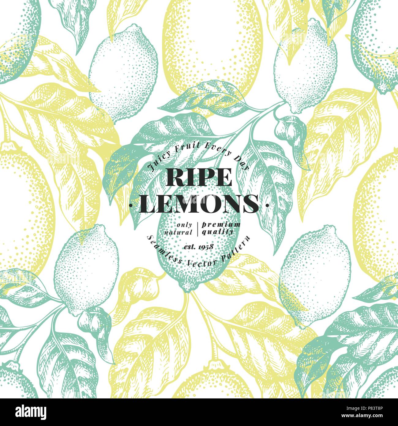 Lemon tree seamless pattern. Hand drawn vector fruit illustration ...