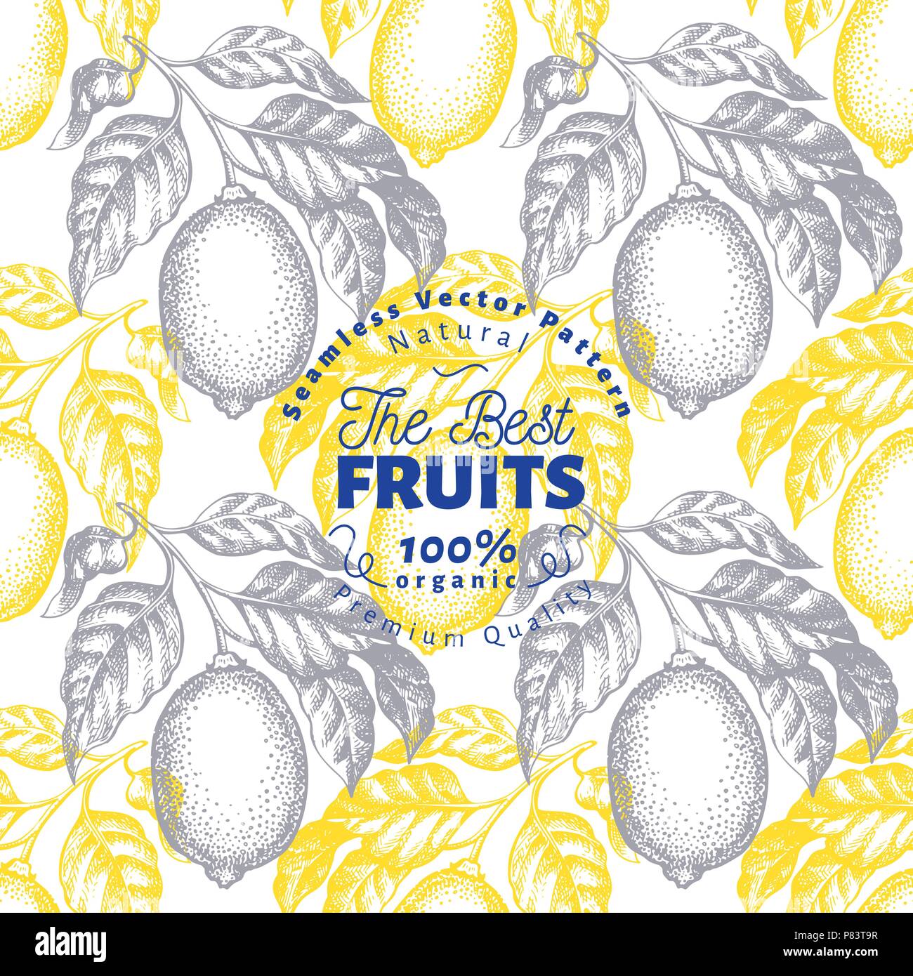 Lemon tree seamless pattern. Hand drawn vector fruit illustration ...