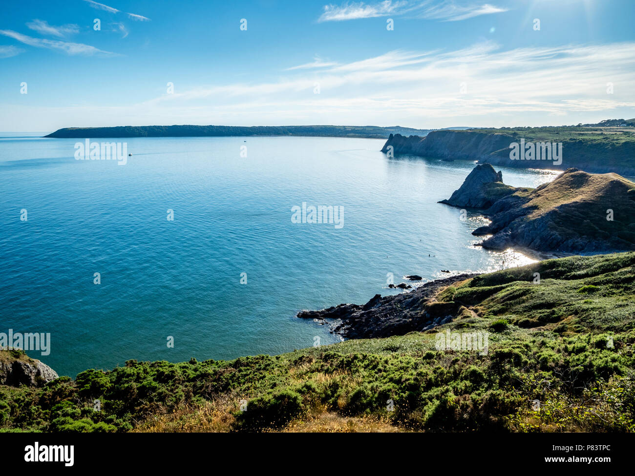 View of the wide expanse of Oxwich Bay from above Three Cliff Bay ...