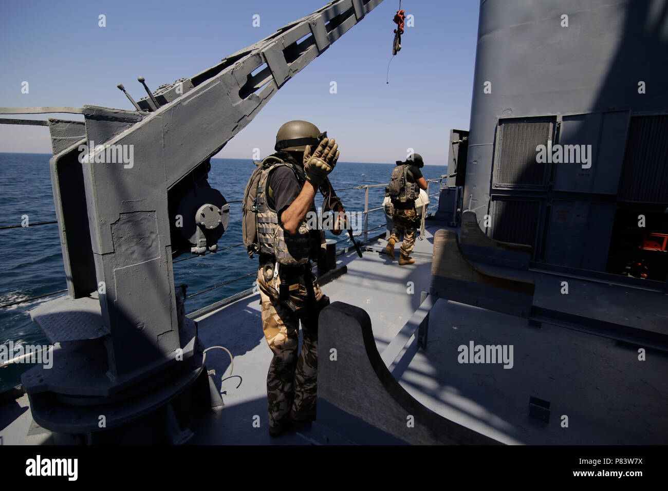 CONSTANTA, ROMANIA - JUNE 20, 2018: Romanian special forces marines get ...