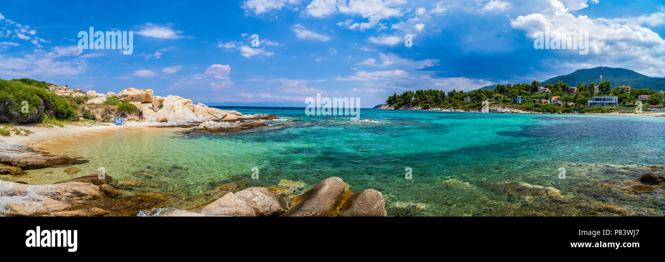 Beautiful panorama with the Mediterranean sea in Greece. crystal and ...