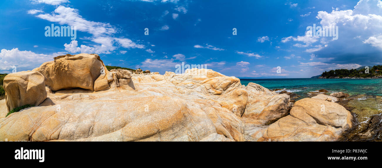 Beautiful panorama with the Mediterranean sea in Greece. crystal and ...