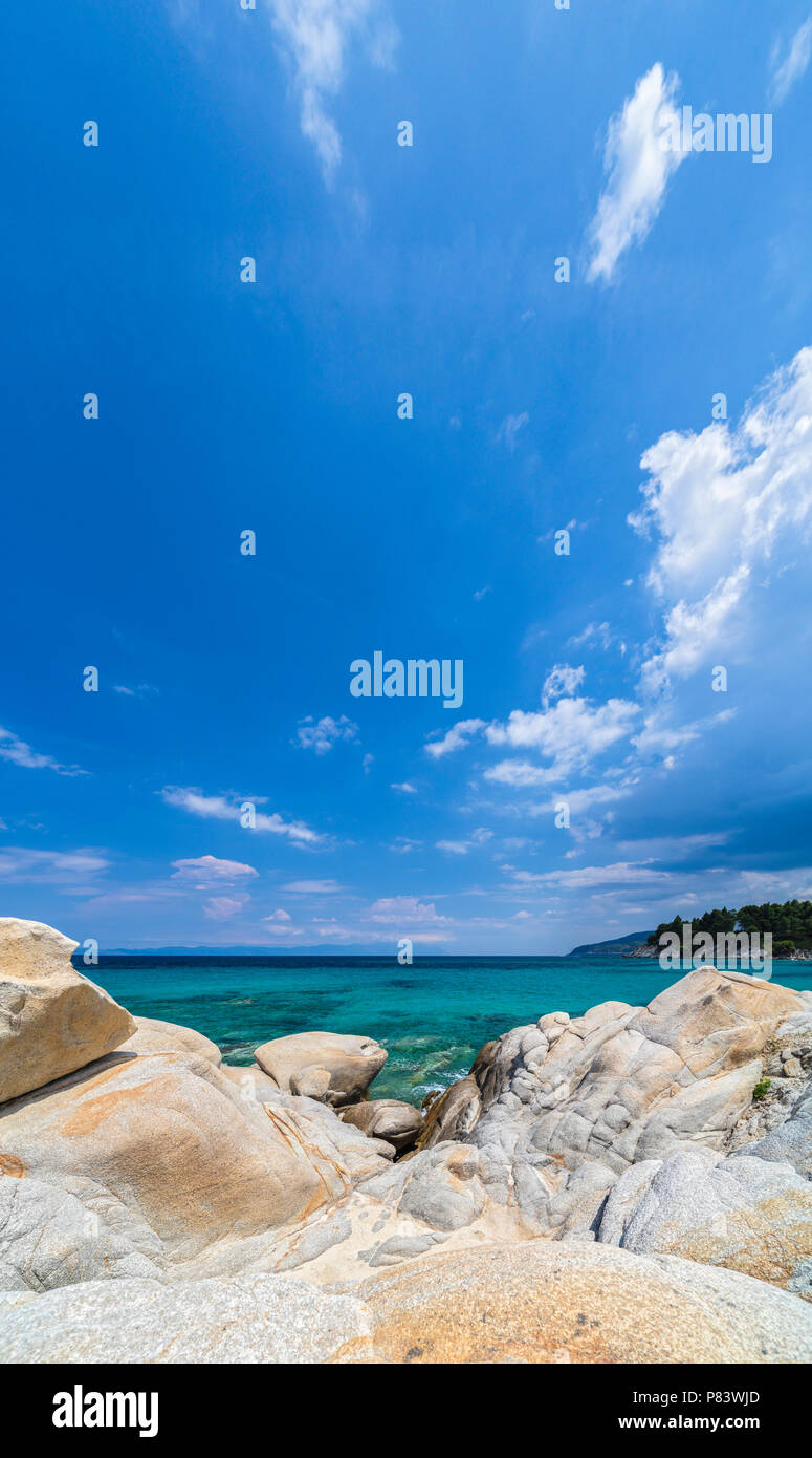 Beautiful panorama with the Mediterranean sea in Greece. crystal and ...