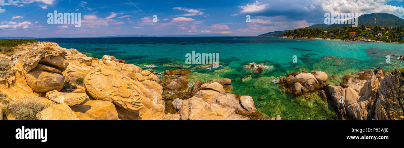 Beautiful panorama with the Mediterranean sea in Greece. crystal and ...