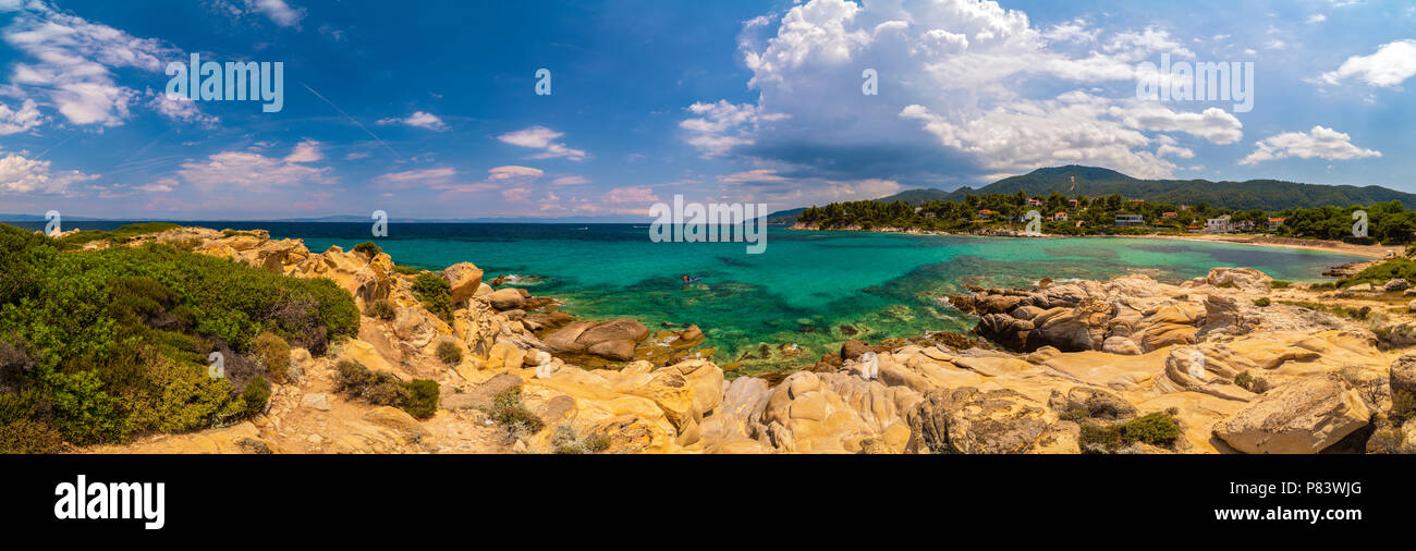 Beautiful panorama with the Mediterranean sea in Greece. crystal and ...