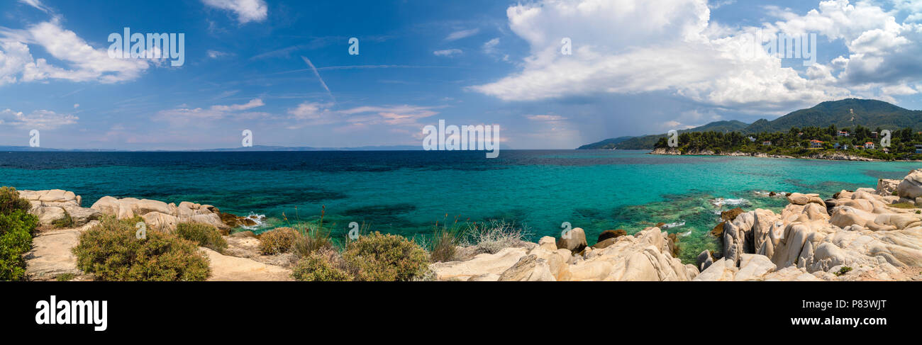 Beautiful panorama with the Mediterranean sea in Greece. crystal and ...