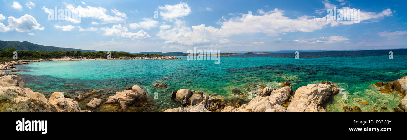 Beautiful panorama with the Mediterranean sea in Greece. crystal and ...