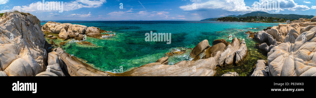 Beautiful panorama with the Mediterranean sea in Greece. crystal and ...