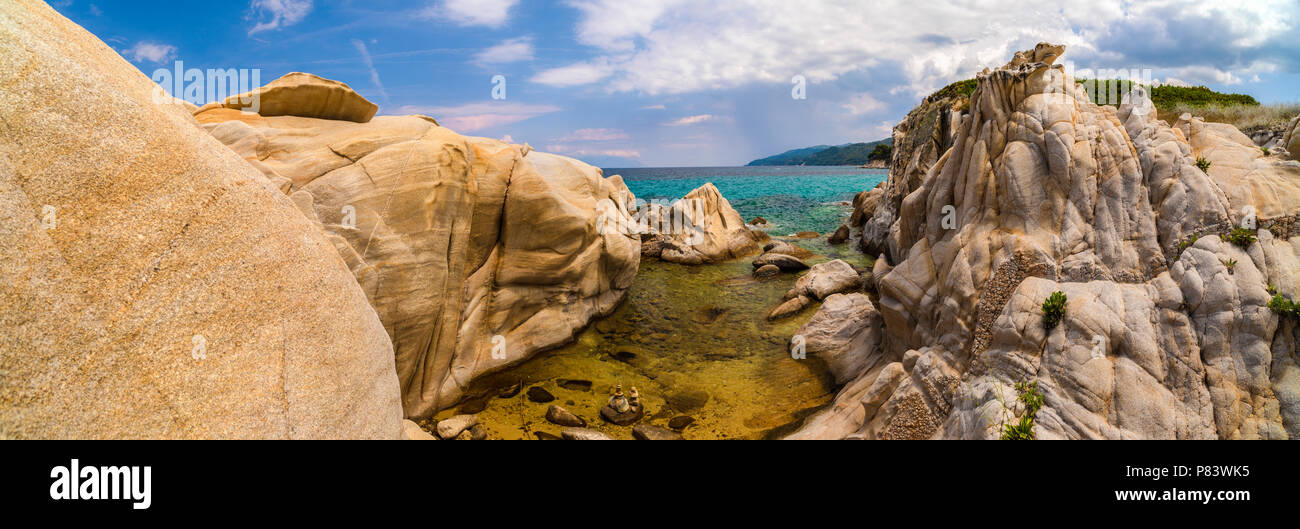 Beautiful panorama with the Mediterranean sea in Greece. crystal and ...