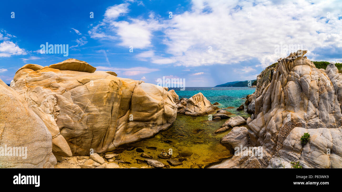 Beautiful panorama with the Mediterranean sea in Greece. crystal and ...