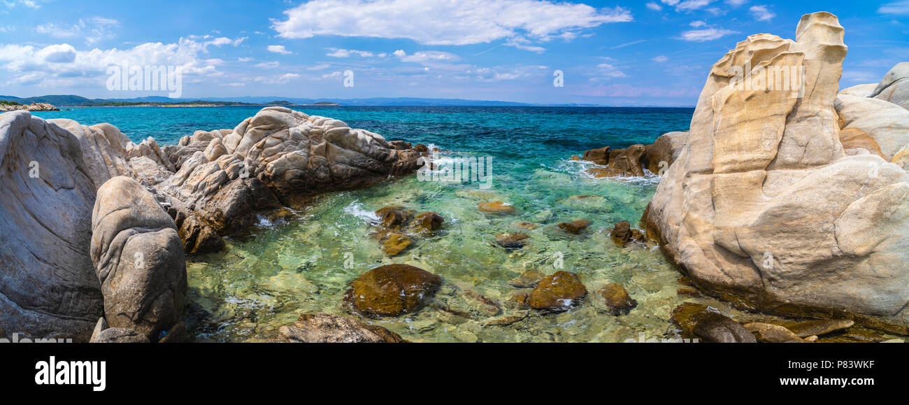 Beautiful panorama with the Mediterranean sea in Greece. crystal and ...