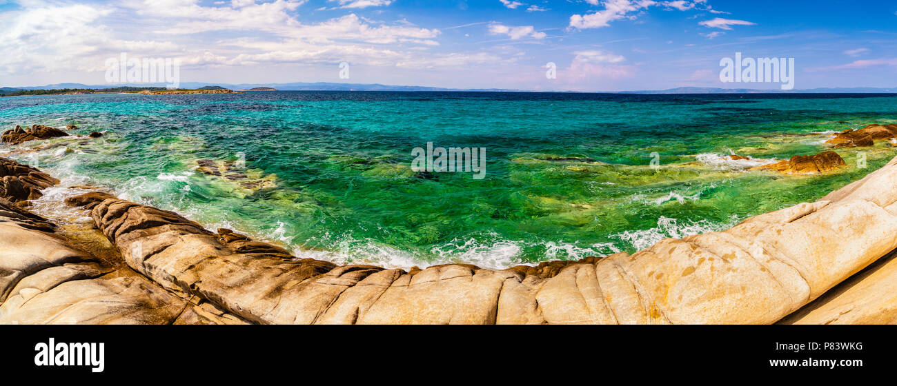 Beautiful panorama with the Mediterranean sea in Greece. crystal and ...