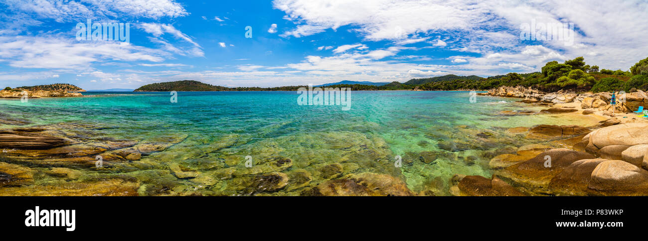 Beautiful panorama with the Mediterranean sea in Greece. crystal and ...
