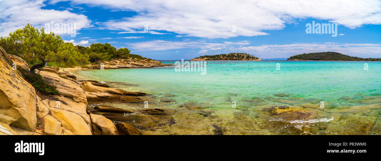 Beautiful panorama with the Mediterranean sea in Greece. crystal and ...