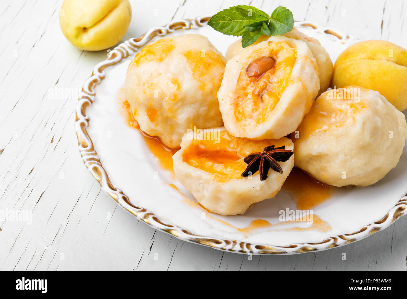 National dish of Czech and Slovak cuisine of dumplings with apricot ...