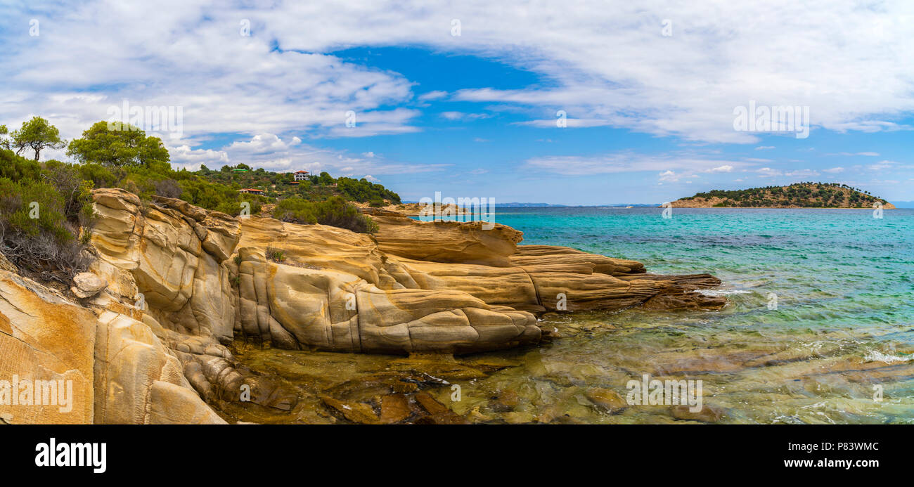 Beautiful panorama with the Mediterranean sea in Greece. crystal and ...
