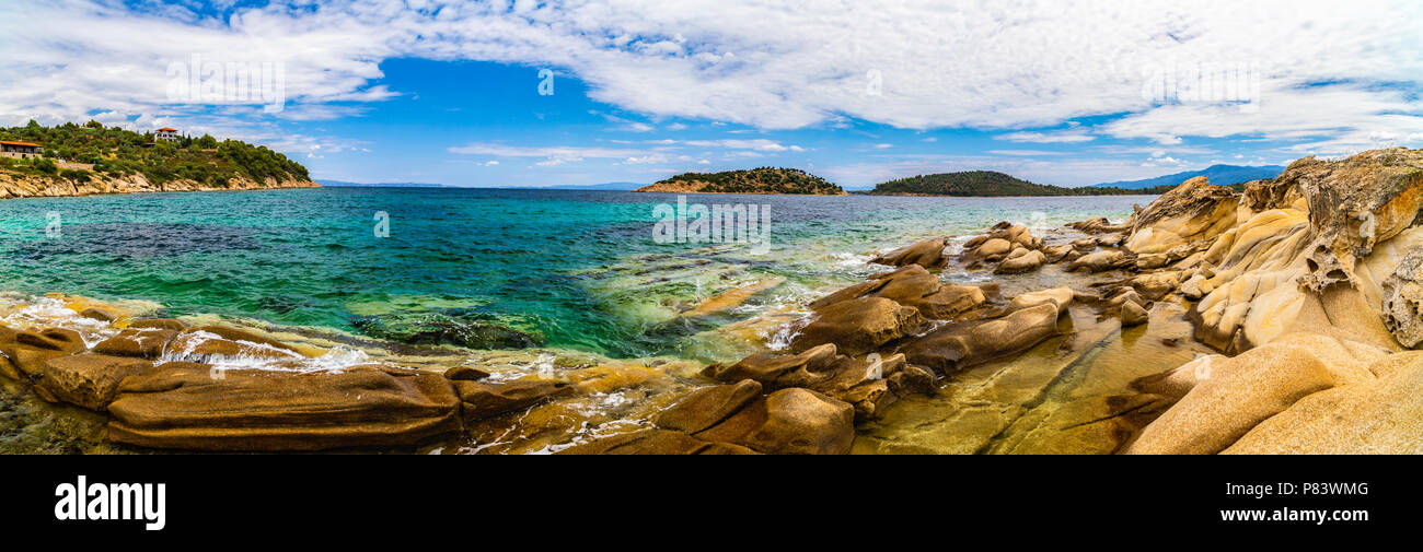 Beautiful panorama with the Mediterranean sea in Greece. crystal and ...