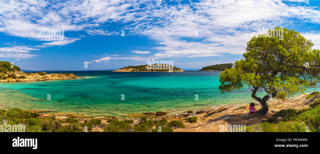 Beautiful panorama with the Mediterranean sea in Greece. crystal and ...