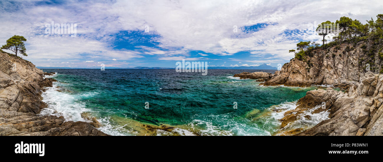 Beautiful panorama with the Mediterranean sea in Greece. crystal and ...