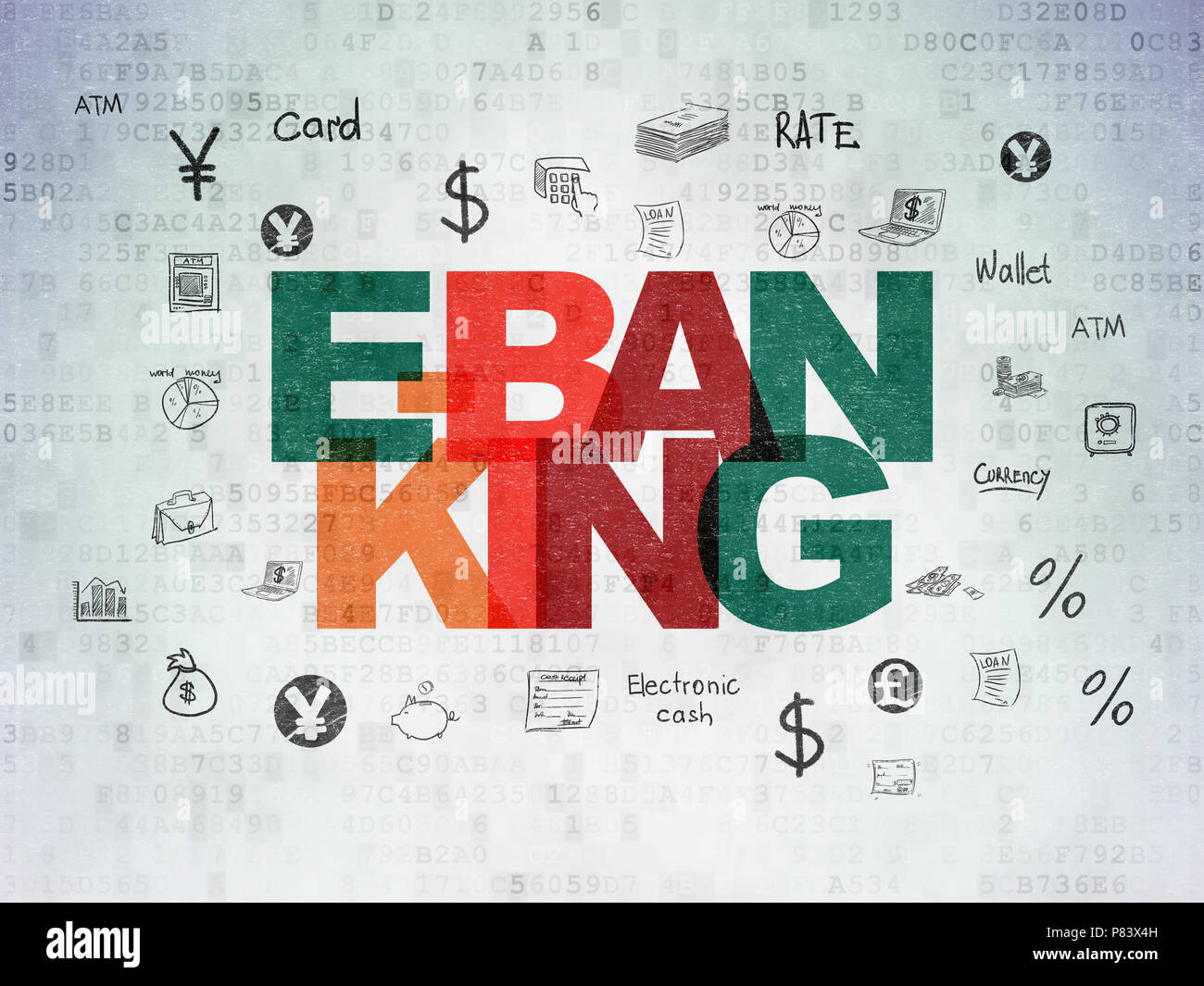 Banking concept: E-Banking on Digital Data Paper background Stock Photo ...