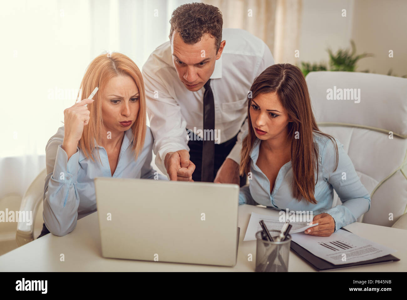 Angry boss dissatisfied with bad result, partners arguing about ...