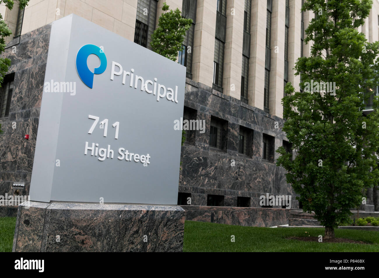 A logo sign outside of the headquarters of The Principal Financial ...