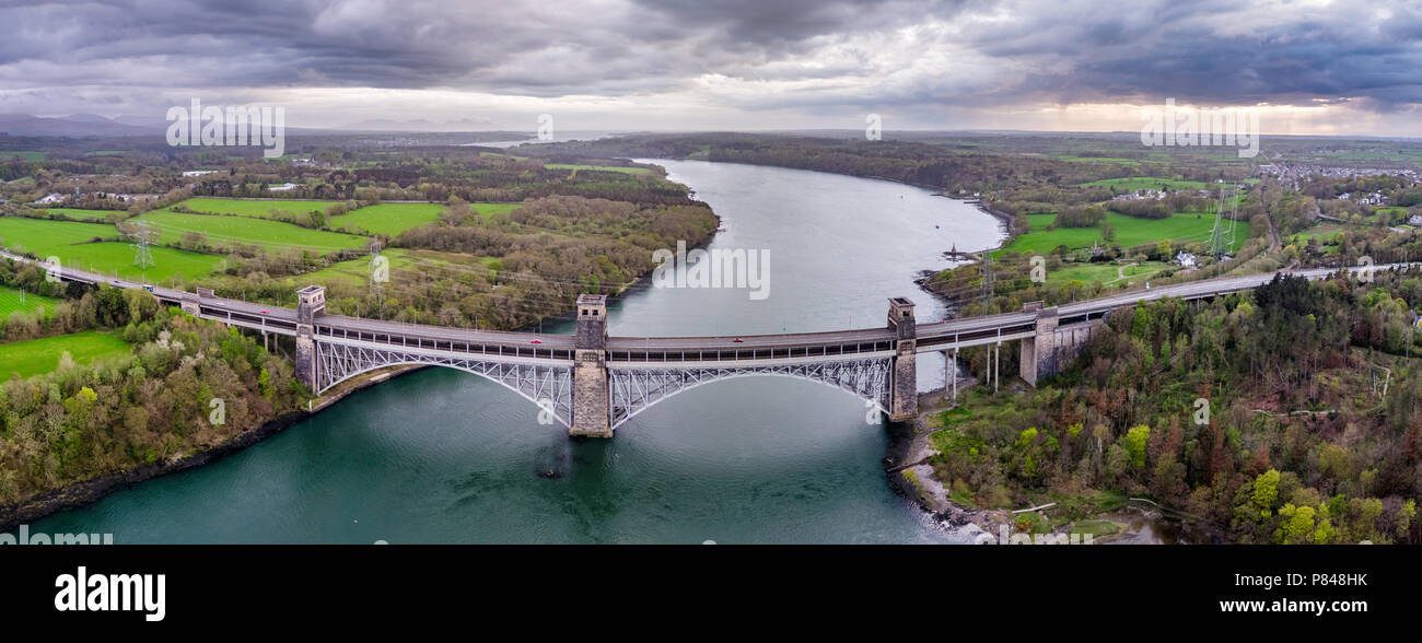 Robert Stephenson Britannia Bridge carries road and railway across the ...