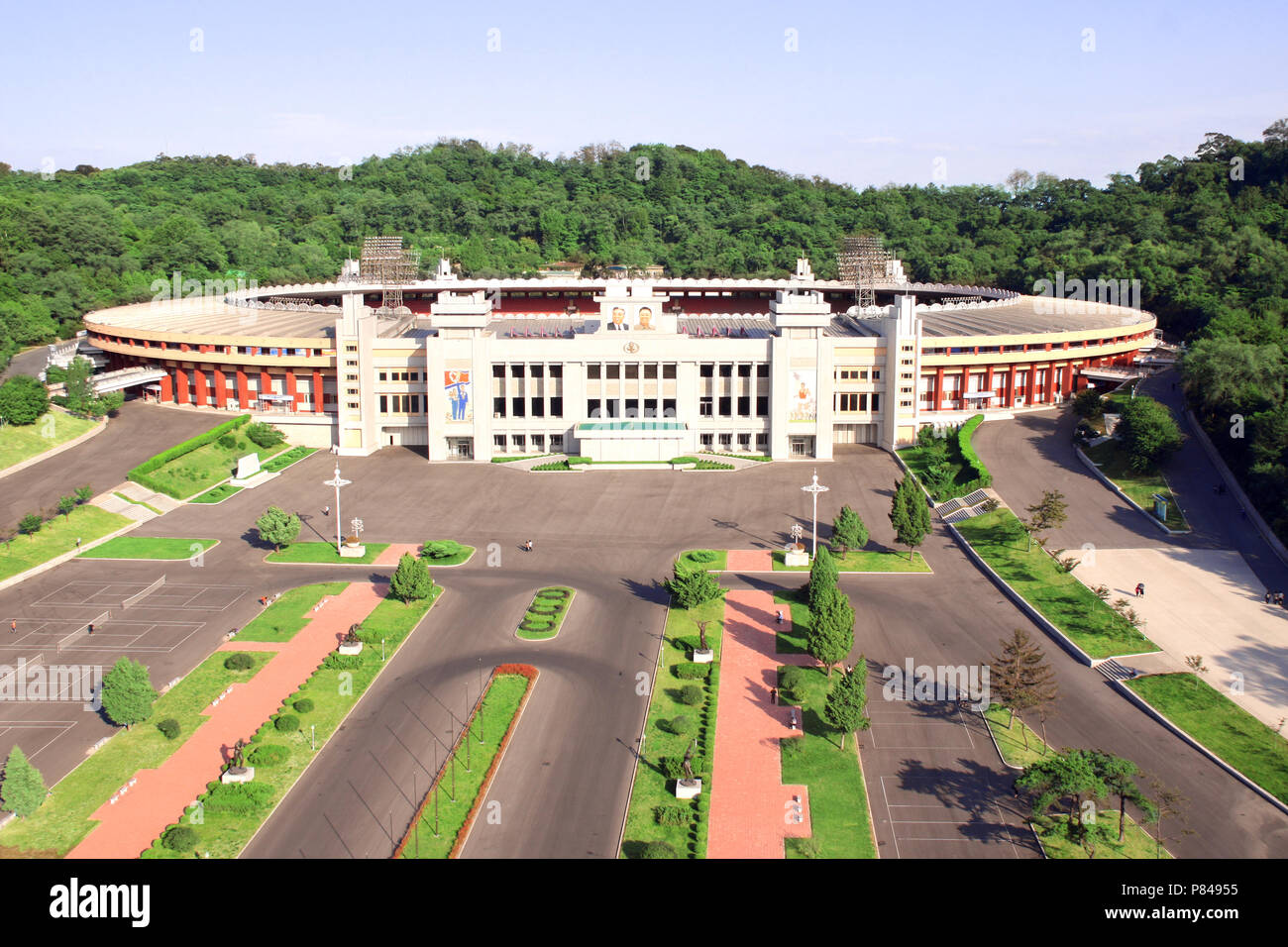 NORTH KOREA, PYONGYANG - SEPTEMBER 14, 2017: Top view on central ...