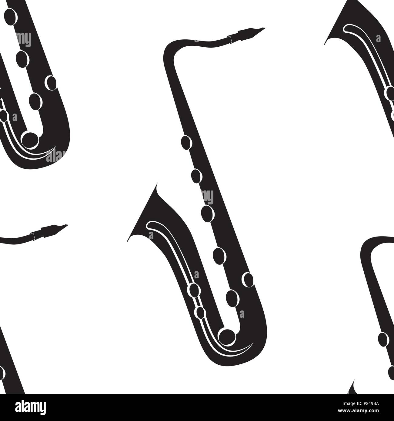 Jazz concept. Saxophone. Seamless pattern. Black elements White ...