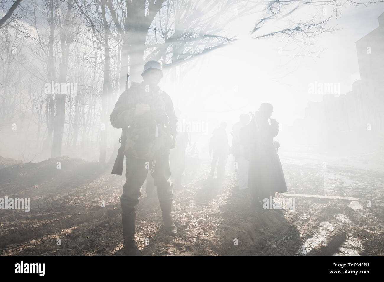 Re-enactors Dressed As German Wehrmacht Infantry Soldier In World War ...