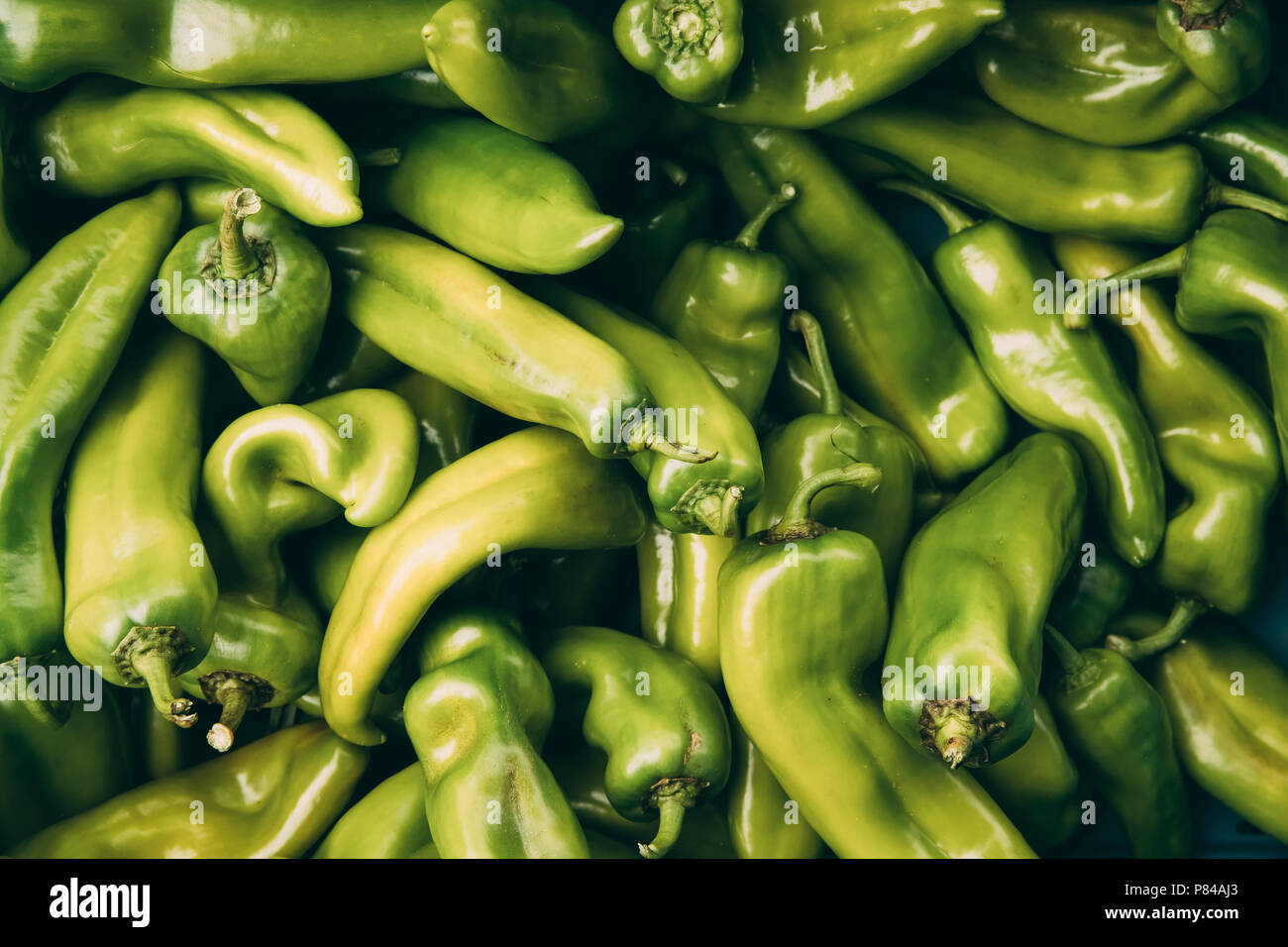 Organic Green Peppers On Local Agricultural Vegetable Market. Autumn ...