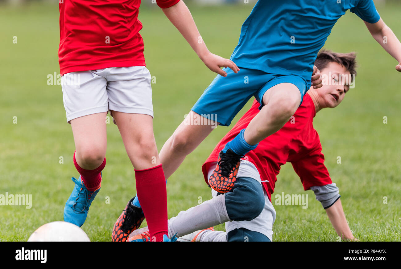 Kids soccer football - young children players match on soccer field ...