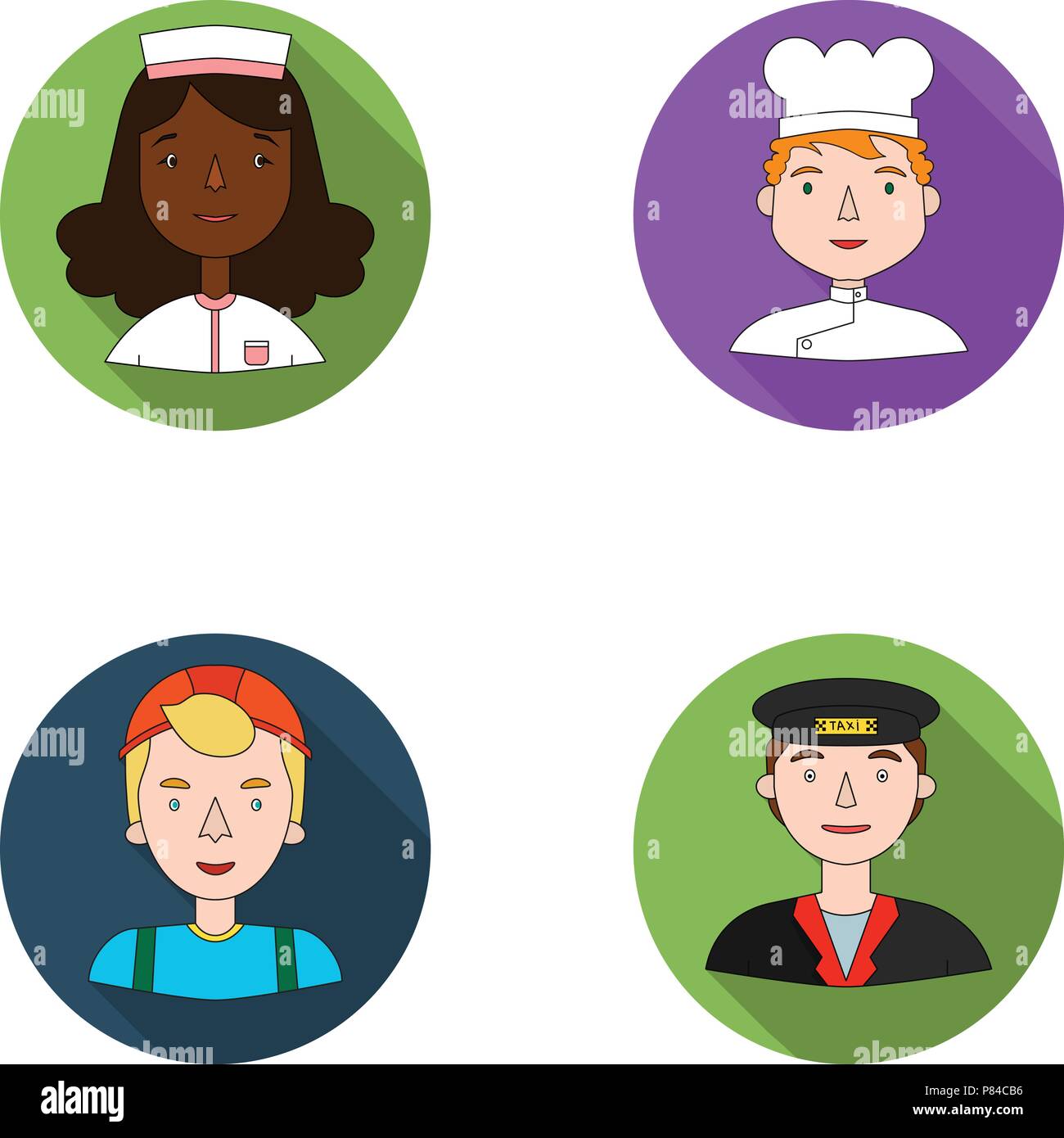 A nurse in a dressing gown, a cook in a hood, a builder in a helmet, a ...