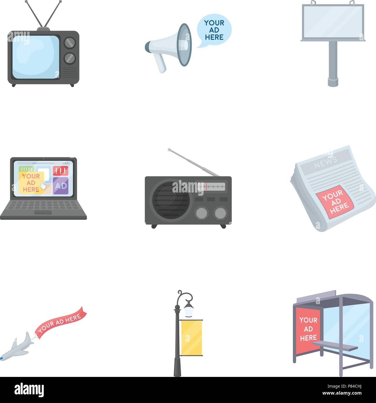 Advertising set icons in cartoon design. Big collection of advertising ...