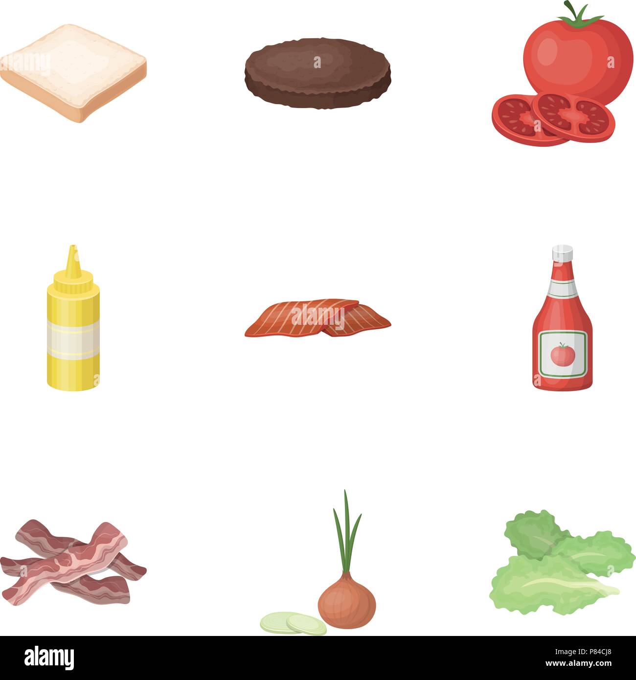 Burger and ingredients cartoon icons in set collection for design ...