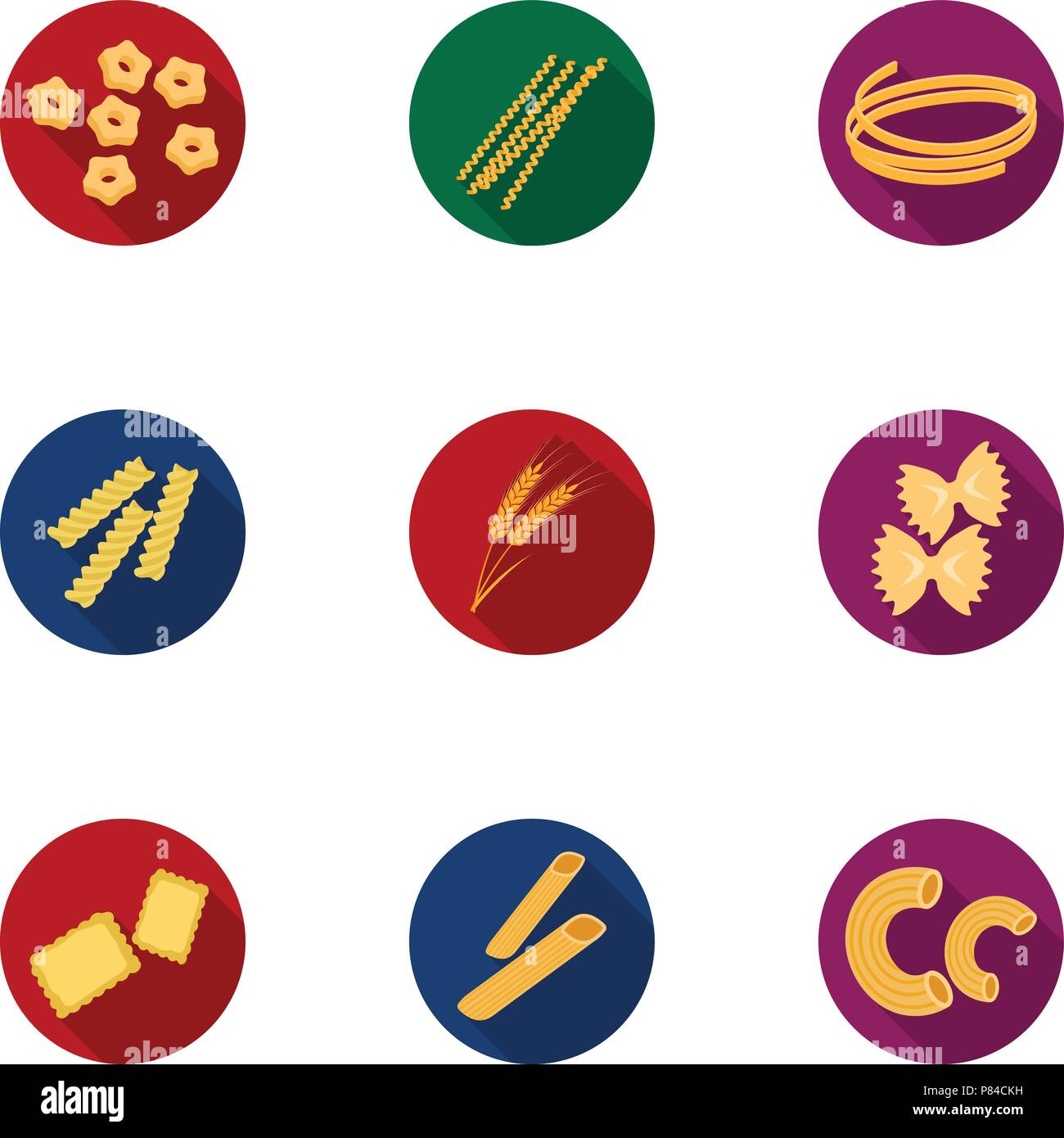 Types of pasta set icons in flat design. Big collection of types of ...