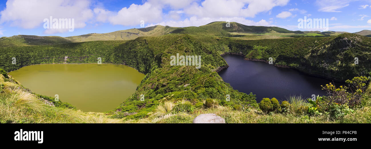 Beautiful panoramic view on twin lakes Lagoa Comprida and Lagoa Funda ...