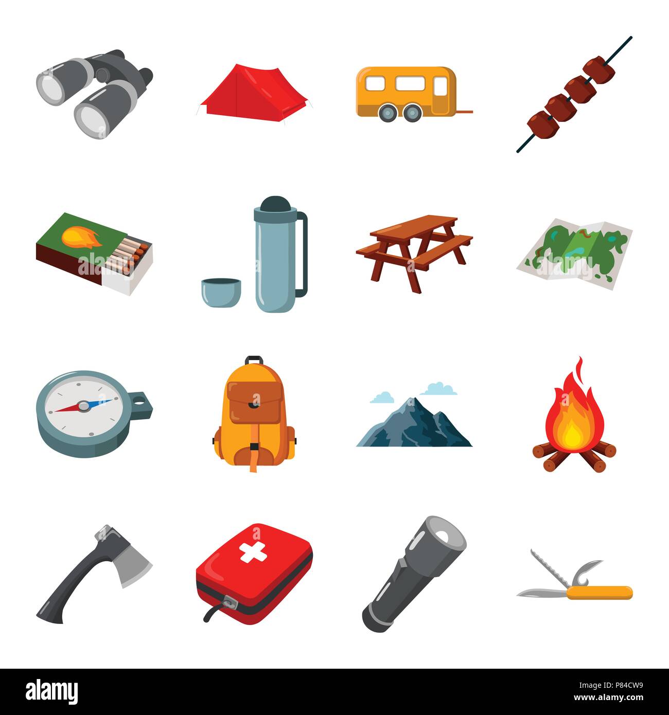 axe,bag,bench,binoculars,camp,campfire,camping,campsite,car,caravan ...