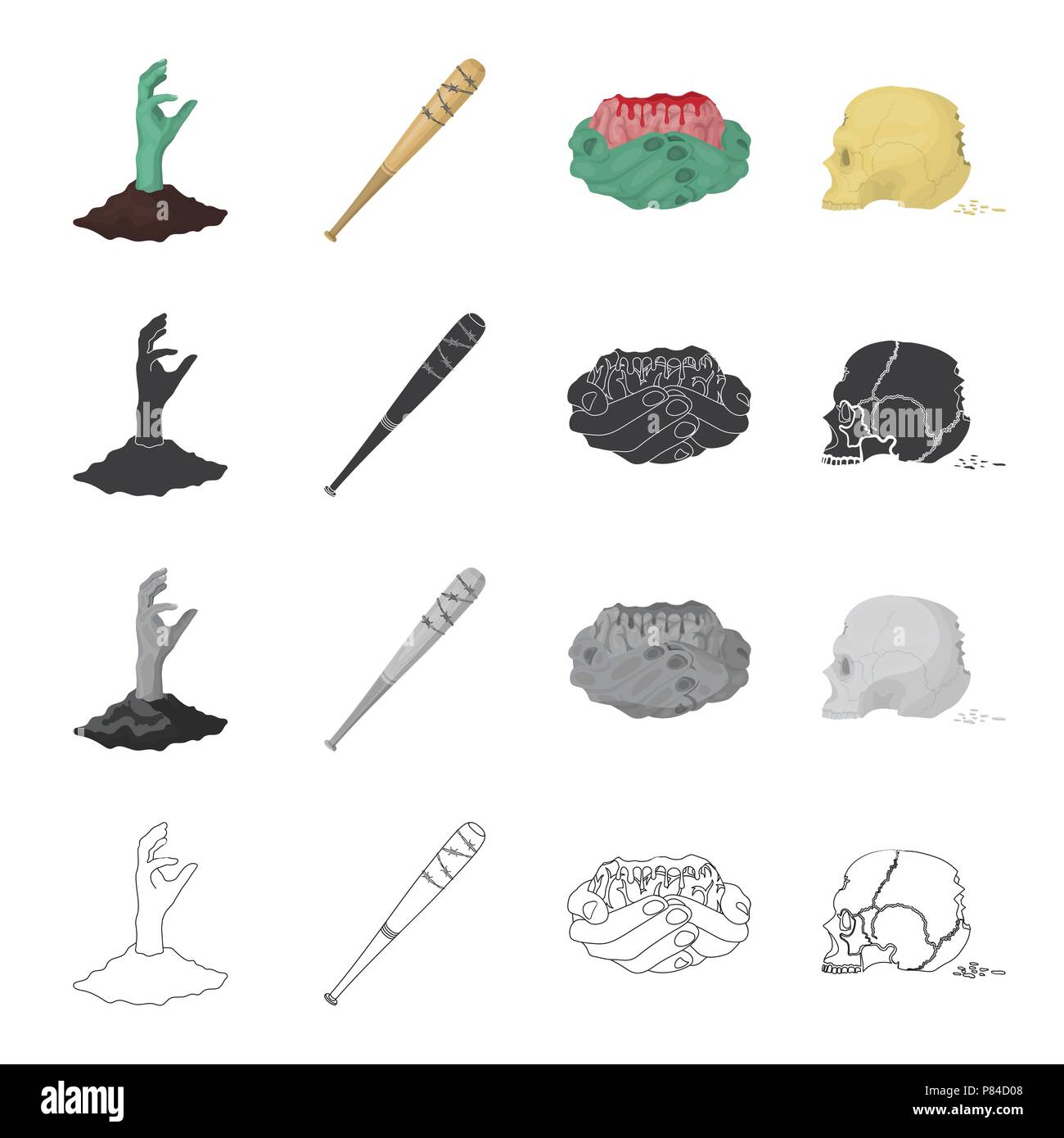 Rotten, apocalypse, organs and other icon in cartoon style.Earth, hand ...