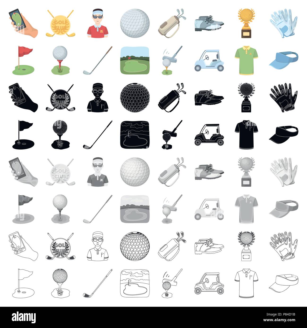 A golfer, a ball, a club and other golf attributes.Golf club set ...