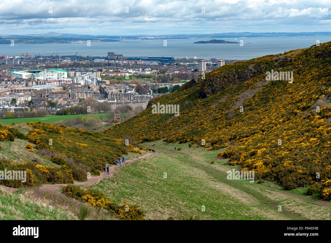 View of Edinburgh city towards coastal area of the North Sea from ...
