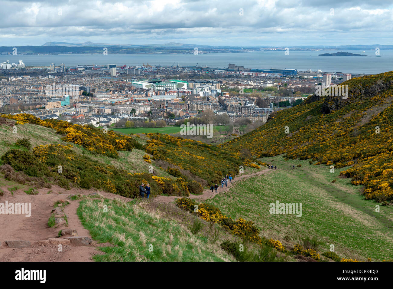 View of Edinburgh city towards coastal area of the North Sea from ...