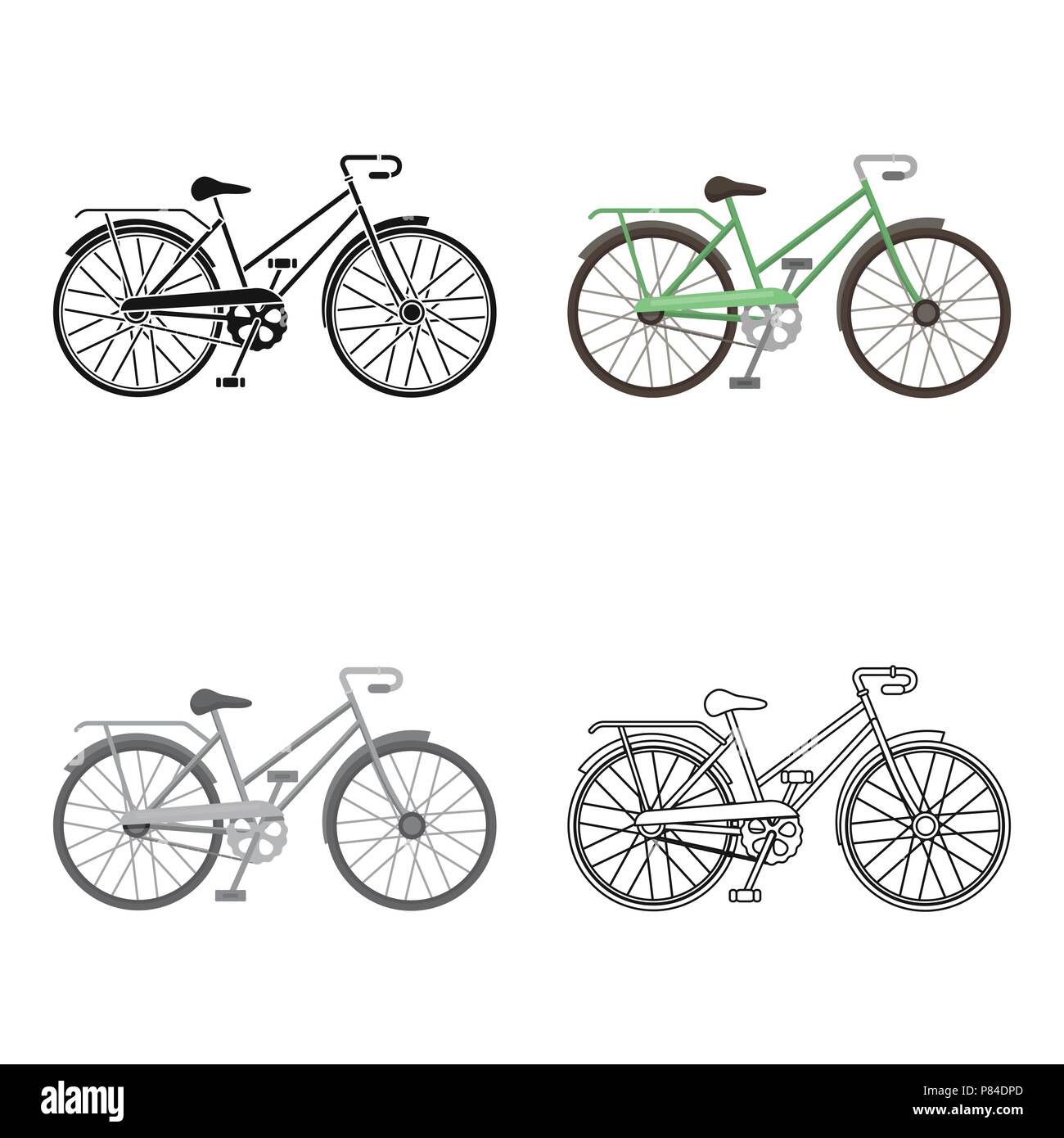 Green female bicycle frame with a scythe.Different Bicycle single icon ...