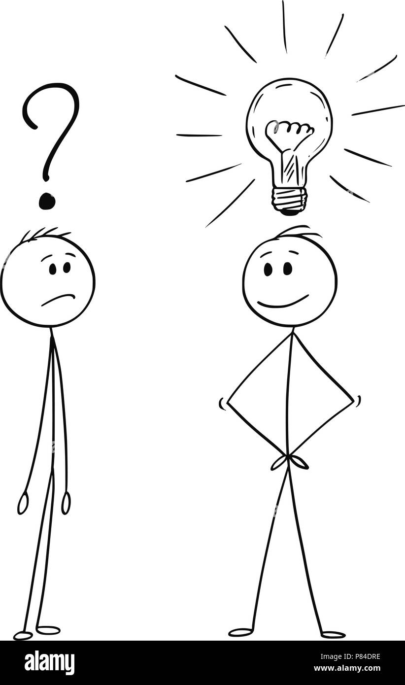 Cartoon of Two Men or Businessmen With Question Mark and Light Bulb ...