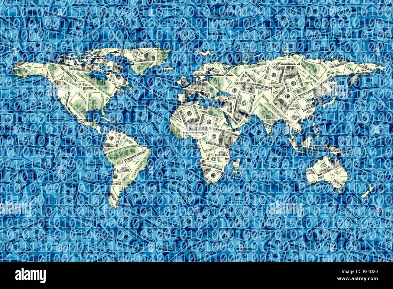 close up shot of a world map on dollar bill background Stock Photo - Alamy