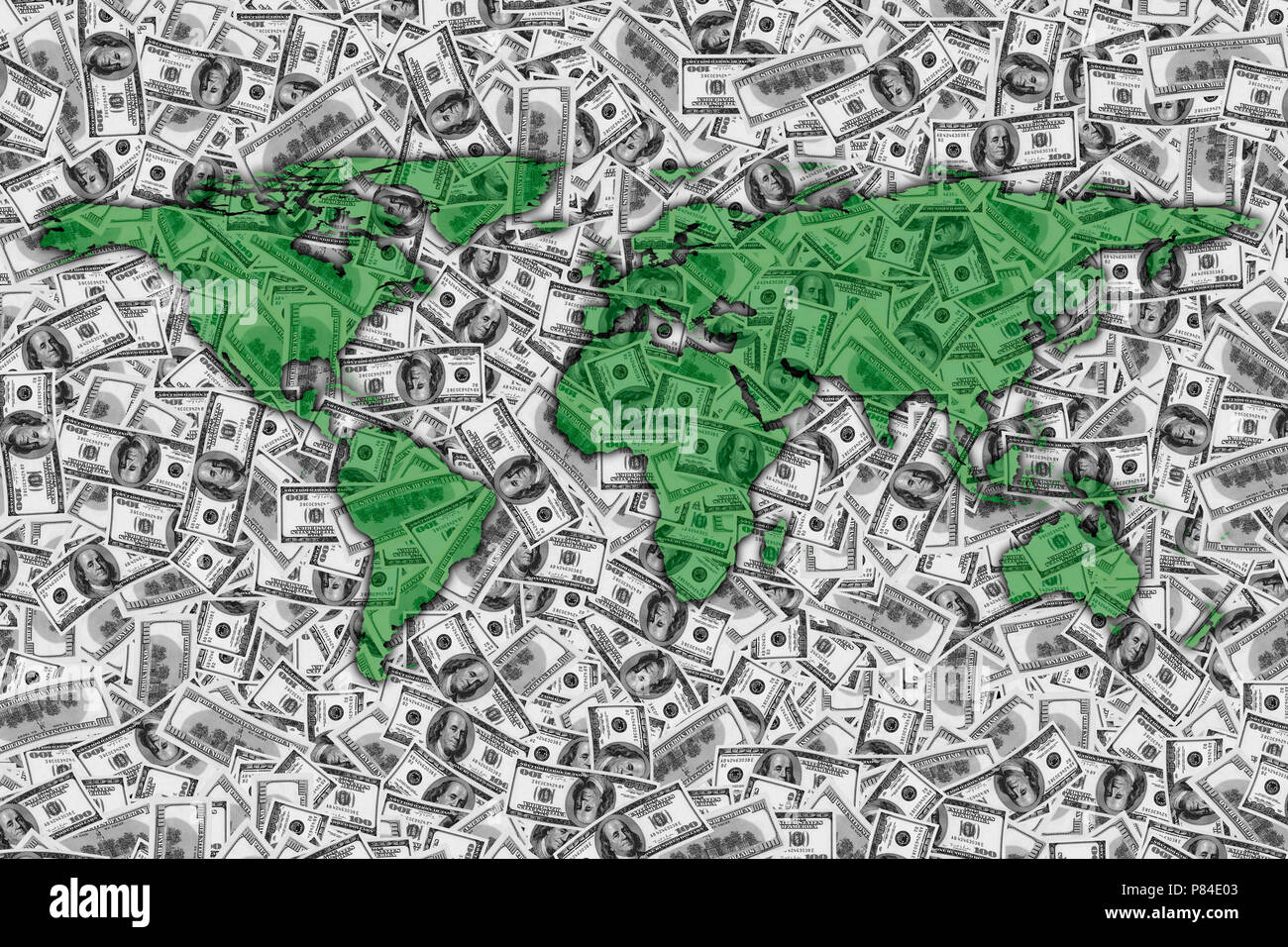 close up shot of a world map on dollar bill background Stock Photo - Alamy